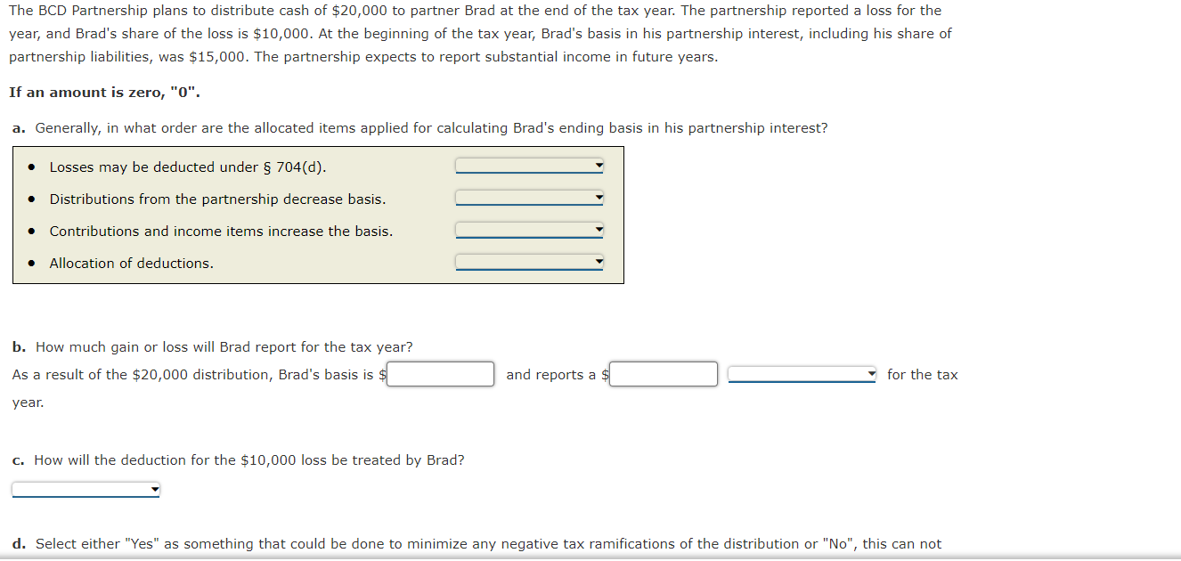 Solved The BCD Partnership plans to distribute cash of | Chegg.com