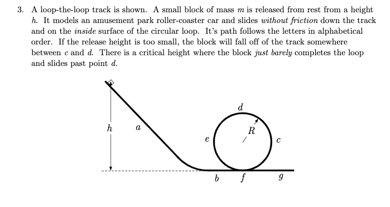 Solved 3. A loop-the-loop track is shown. A small block of | Chegg.com