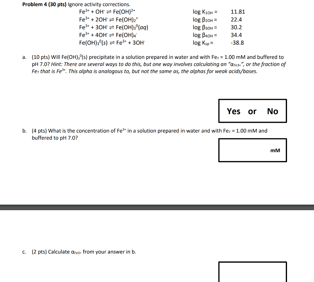 Problem 4 (30 pts) Ignore activity corrections. Fe3+ | Chegg.com
