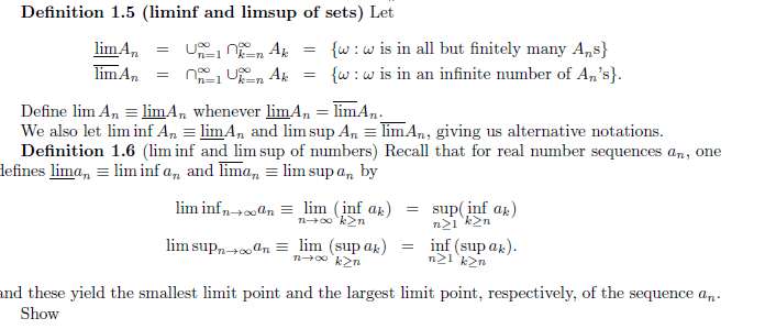 Solved Definition 1.5 (liminf and limsup of sets) Let | Chegg.com