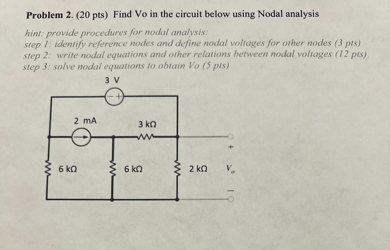 Solved Problem 2. (20 pts) Find Vo in the circuit below | Chegg.com Solved Problem 2. (20 pts) Find Vo in the circuit below | Chegg.com