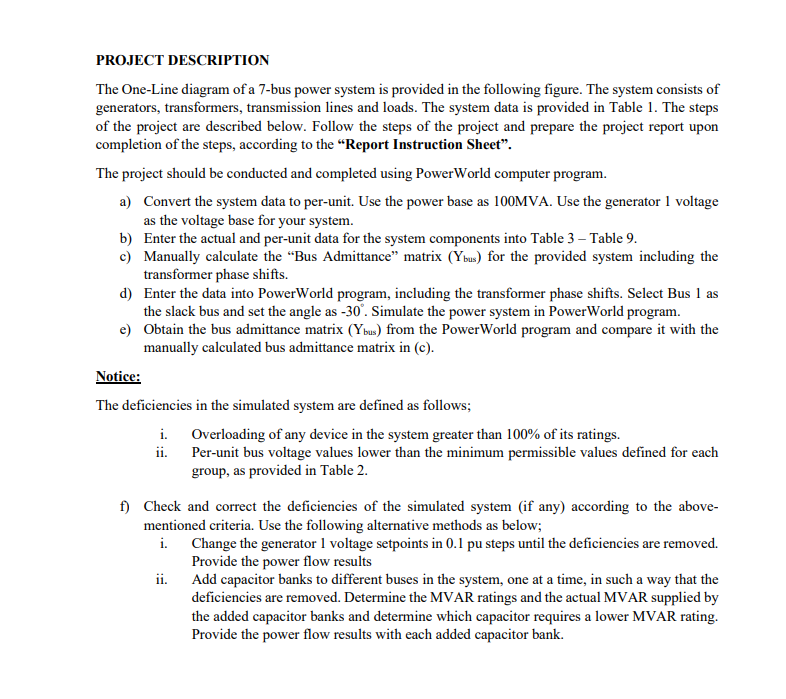 PROJECT DESCRIPTION The One-Line diagram of a 7-bus | Chegg.com