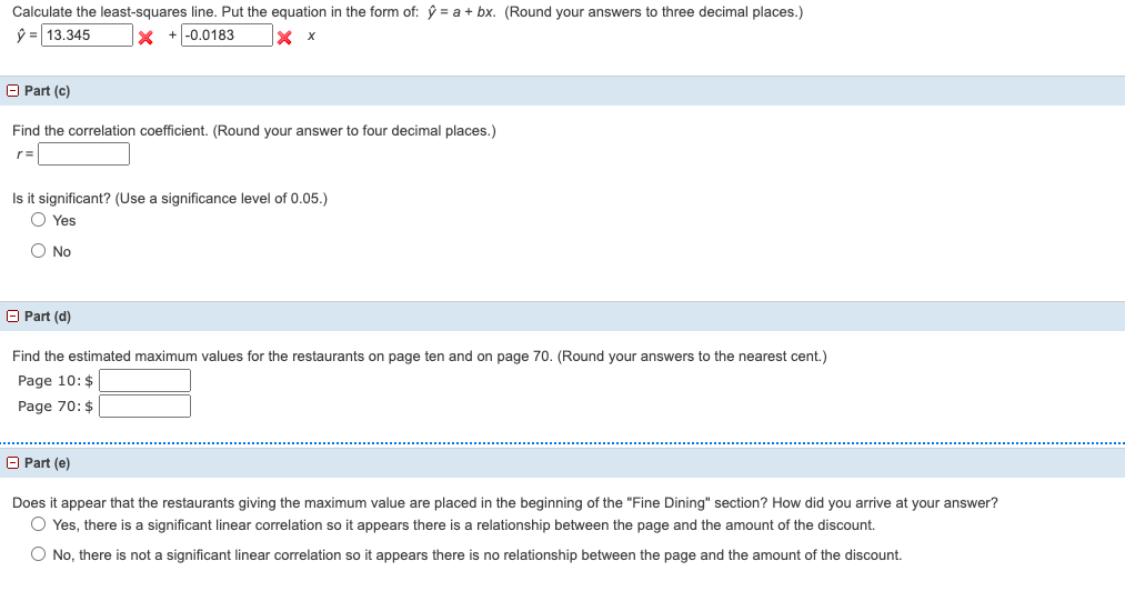 Solved Calculate the least-squares line. Put the equation in | Chegg.com