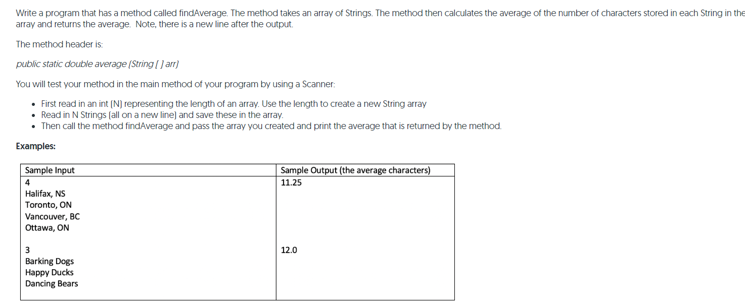 Solved Write a program that has a method called findAverage. | Chegg.com