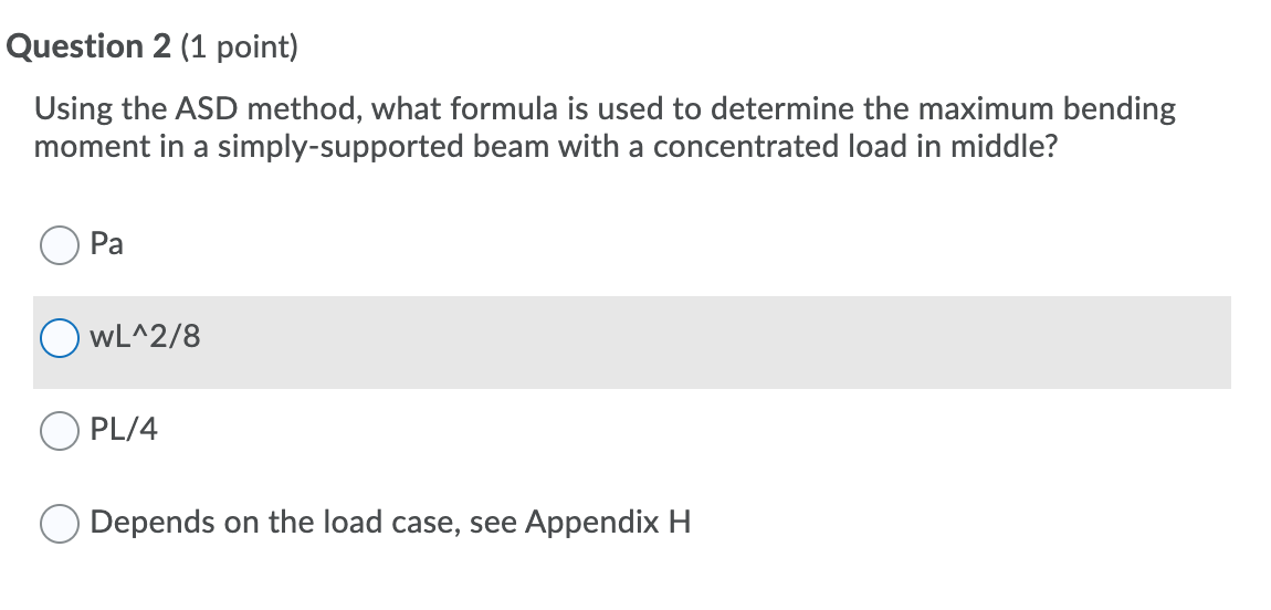 Solved Question 2 (1 point) Using the ASD method, what | Chegg.com