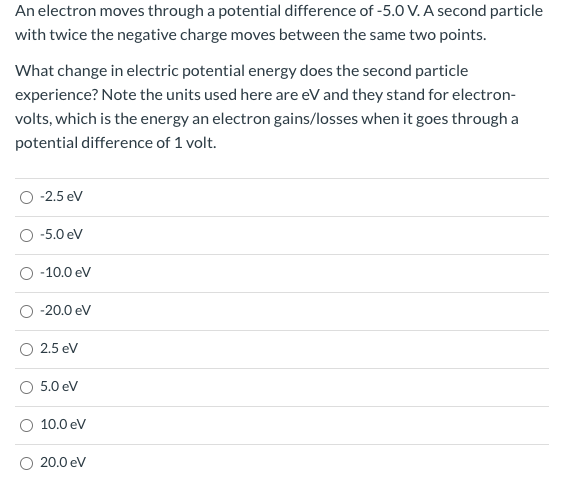 Solved An electron moves through a potential difference of | Chegg.com
