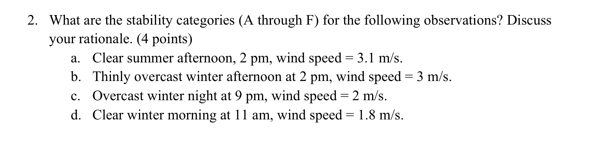 Solved 2. What are the stability categories (A through F ) | Chegg.com