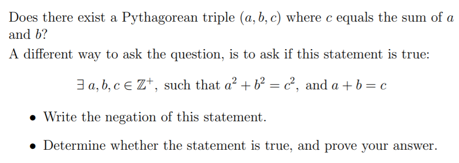 Solved Does there exist a Pythagorean triple (a, b, c) where | Chegg.com