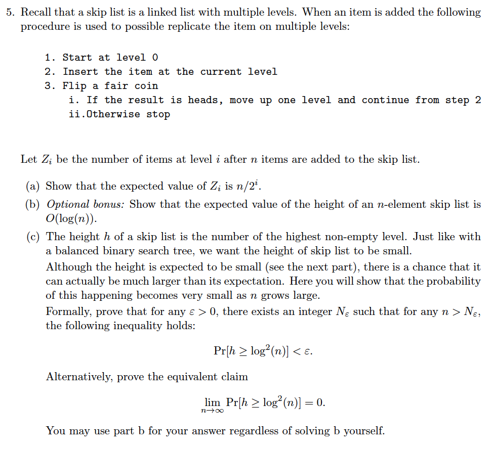 5. Recall that a skip list is a linked list with | Chegg.com