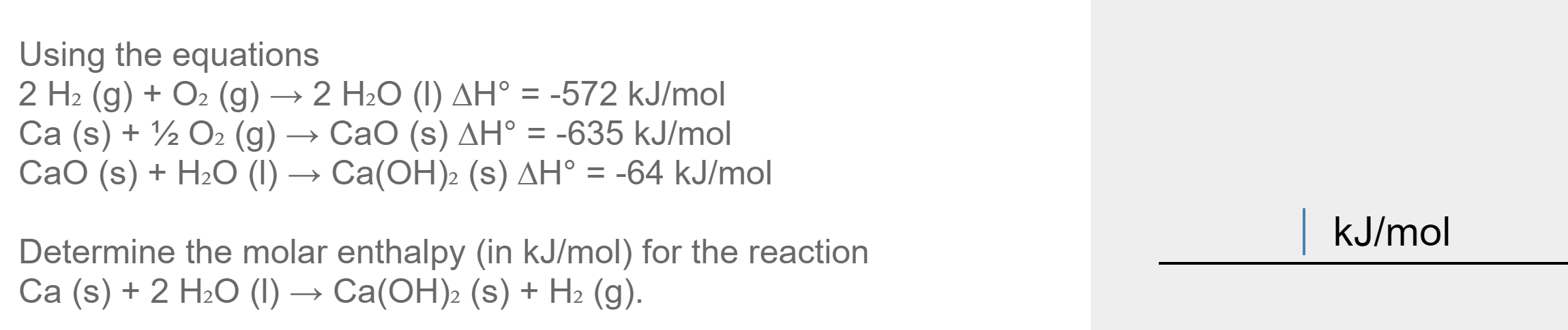 Solved Using the equations 2H2( g)+O2( g)→2H2O(l)ΔH∘=−572 | Chegg.com