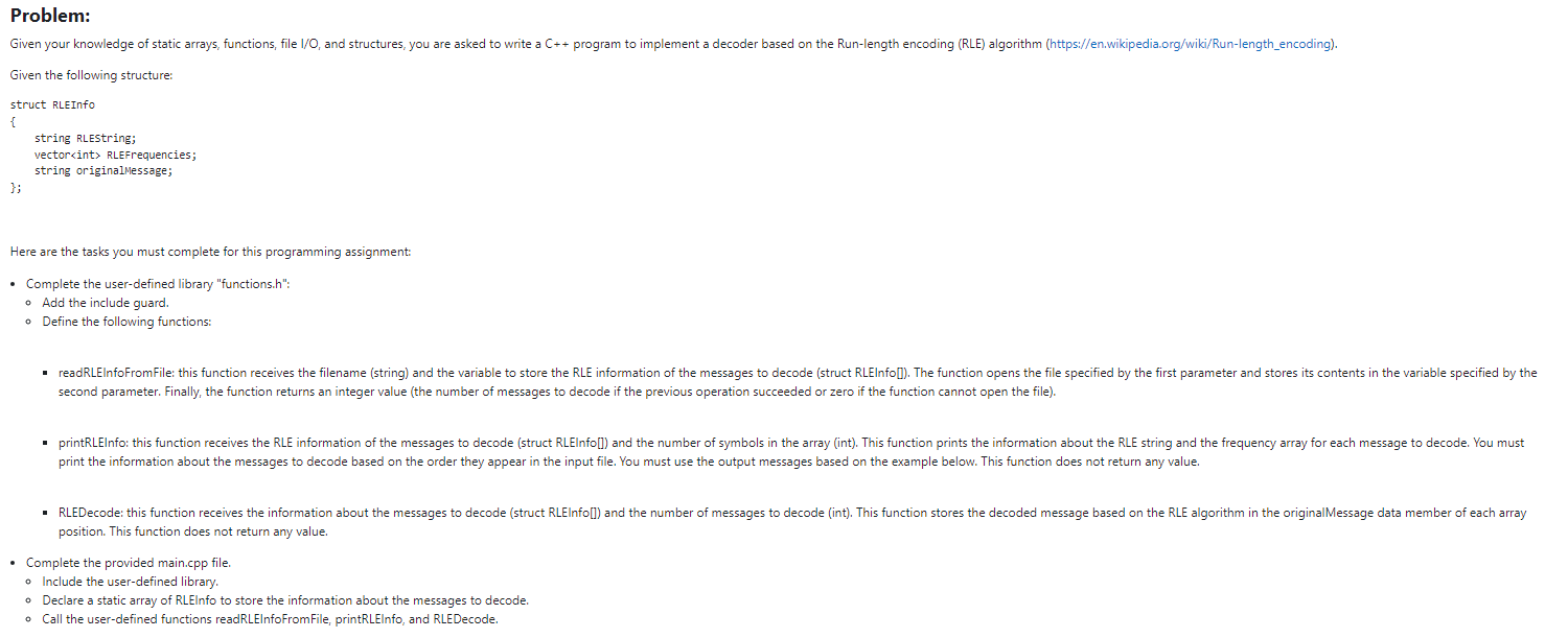 Solved Given the following structure: struct RLEInfo \{ | Chegg.com