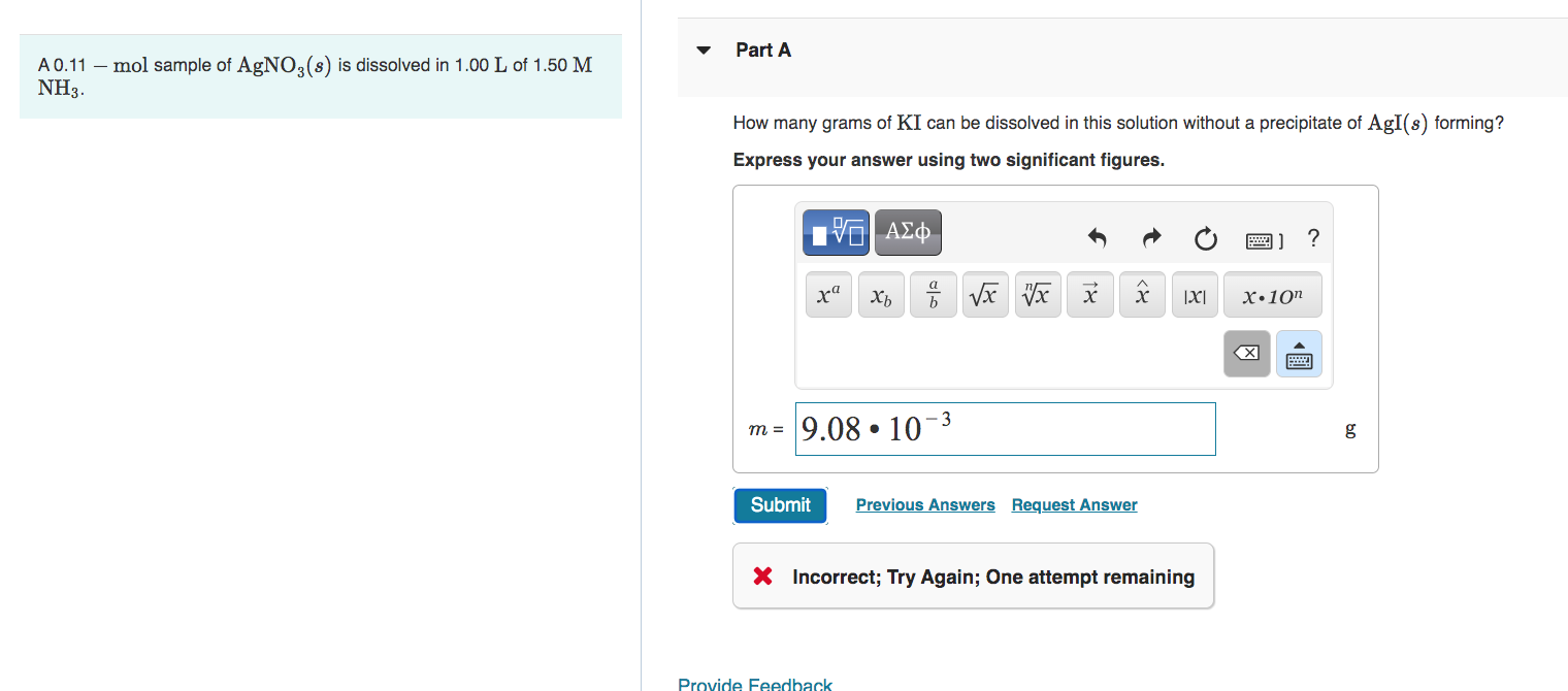 Solved Part A A 0.11 – mol sample of AgNO3(8) is dissolved | Chegg.com