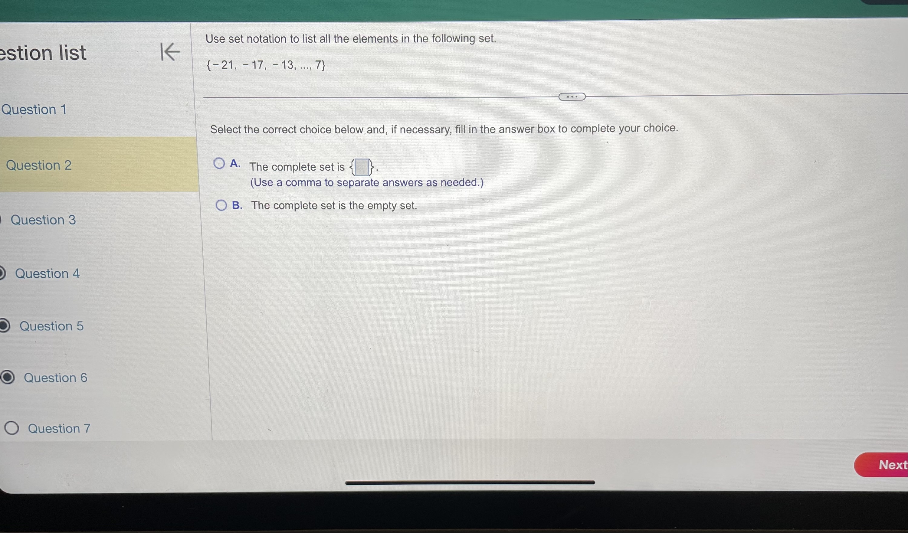 Solved estion list Use set notation to list all the elements | Chegg.com