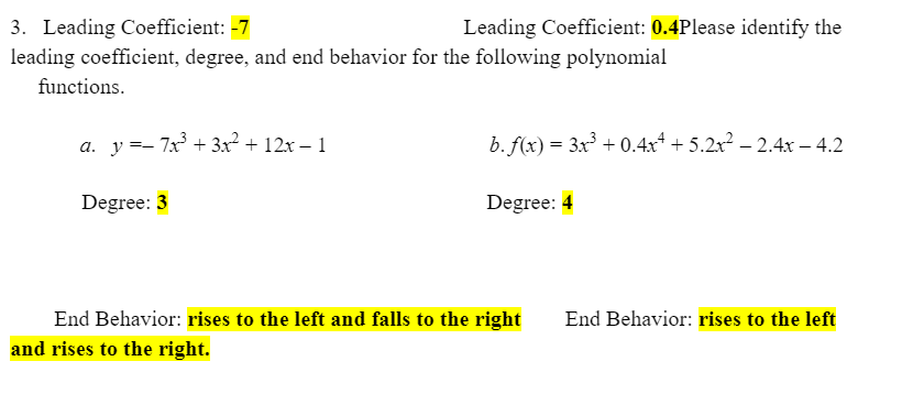Solved 3. Leading Coefficient: -7 Leading Coefficient: | Chegg.com