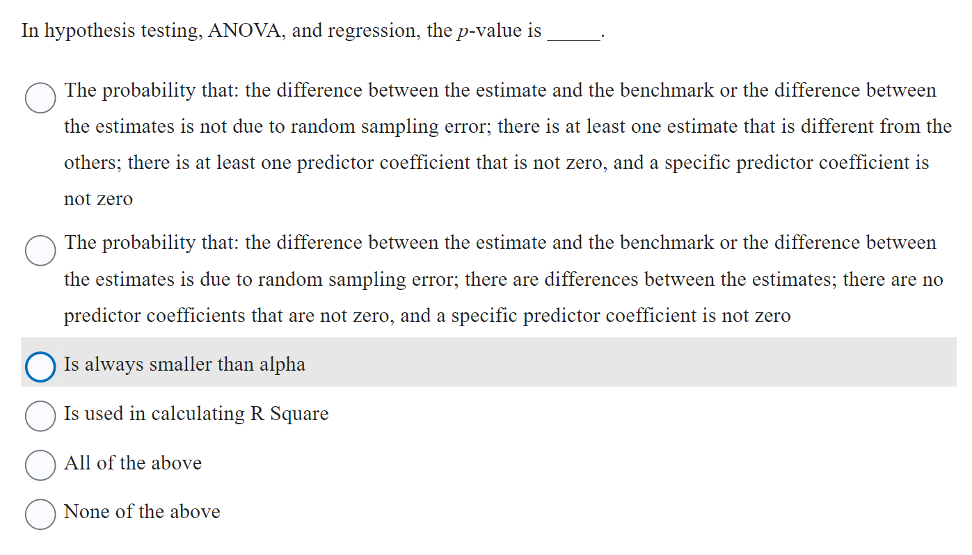 Solved In hypothesis testing, ANOVA, and regression, the | Chegg.com