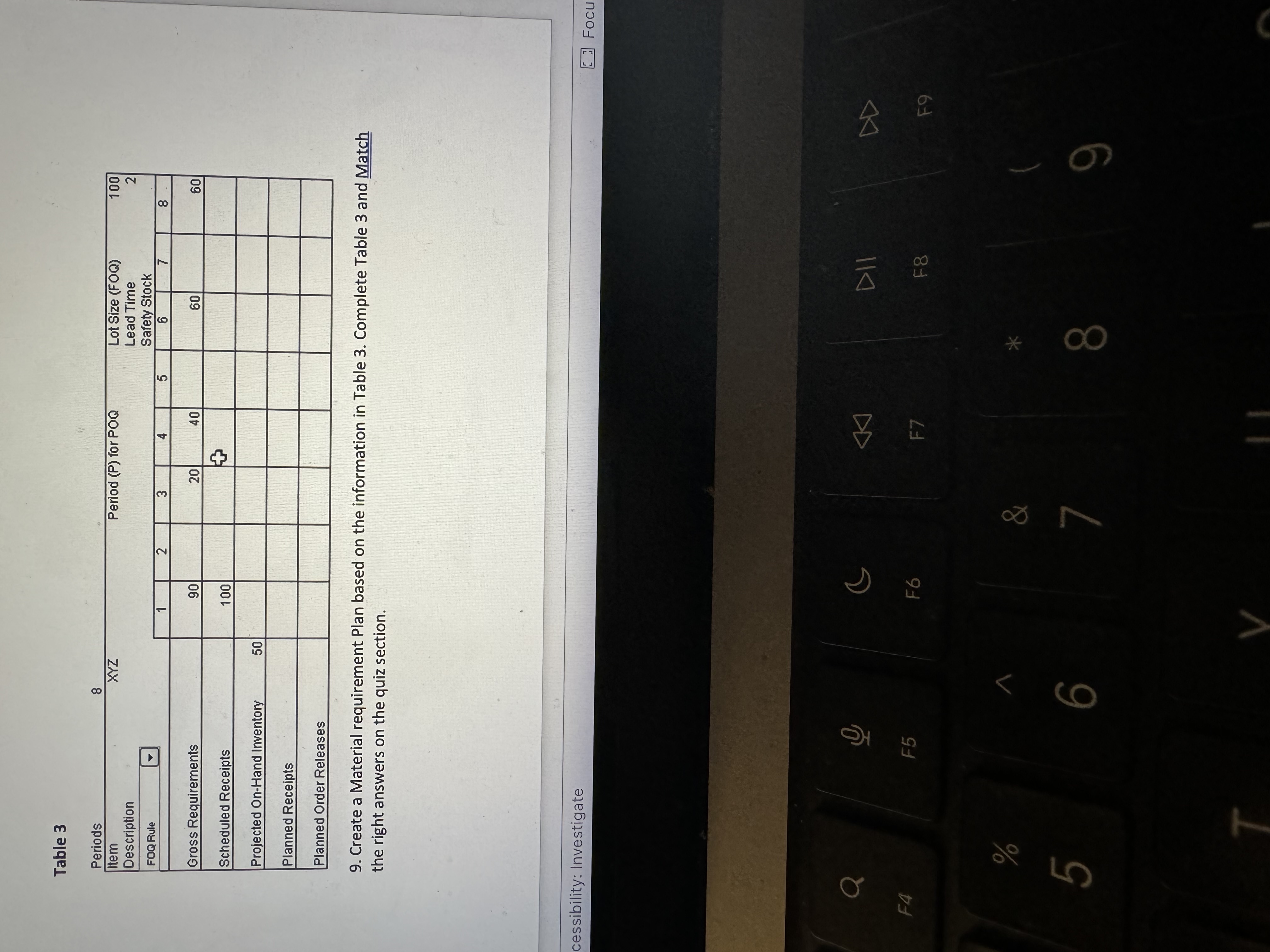 Table 3 9. Create a Material requirement Plan based | Chegg.com