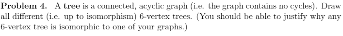 Solved Problem 4. A tree is a connected, acyclic graph (i.e. | Chegg.com