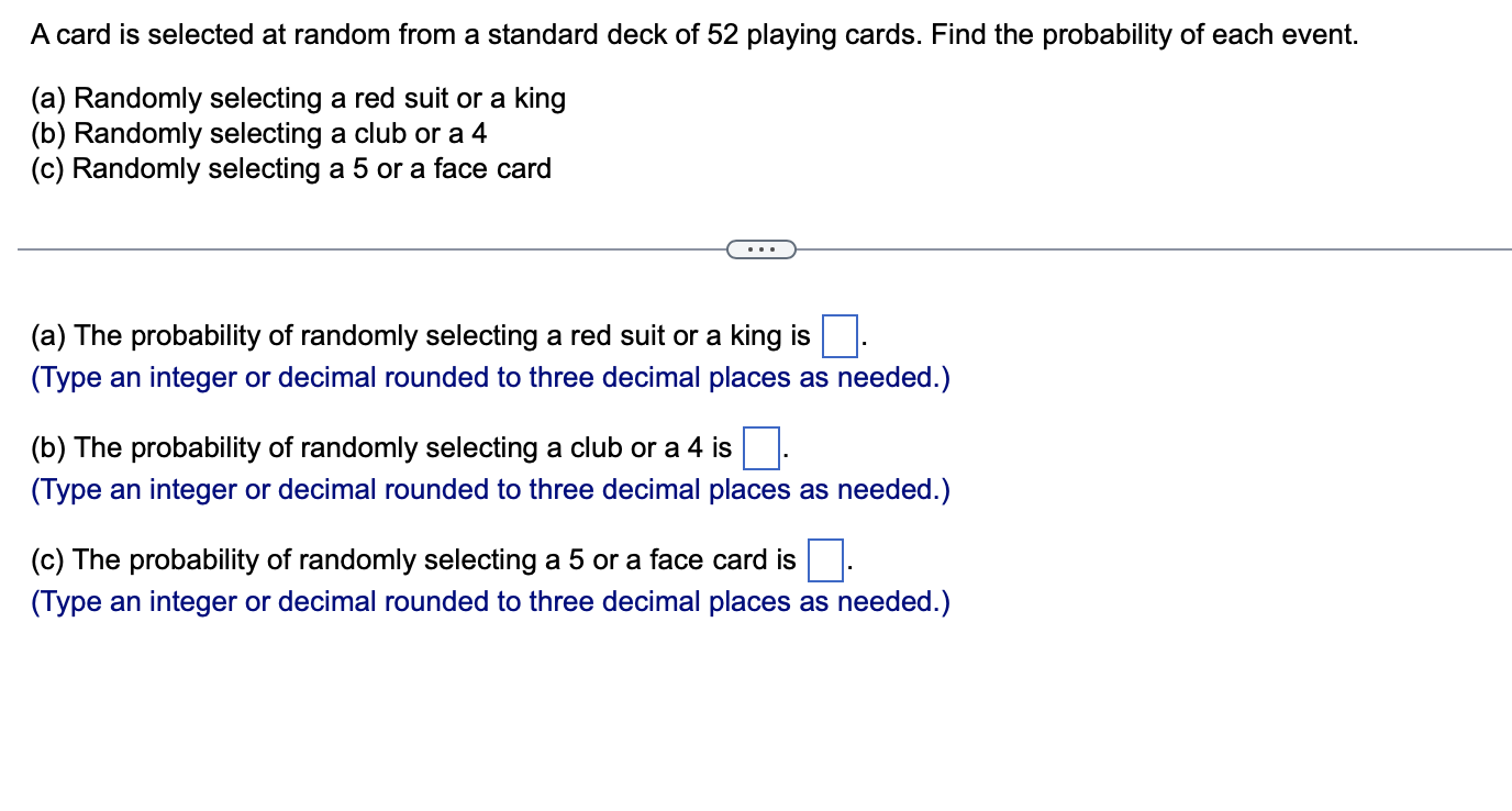 Solved A card is selected at random from a standard deck of | Chegg.com