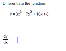 Solved Differentiate the function. f(x)=8x5+7x | Chegg.com