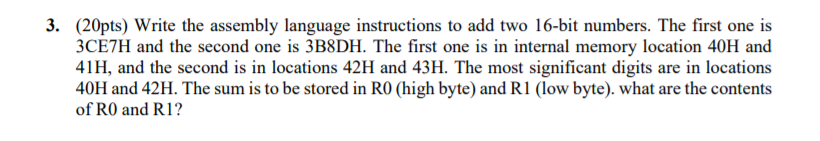 Solved 3. (20pts) Write the assembly language instructions | Chegg.com