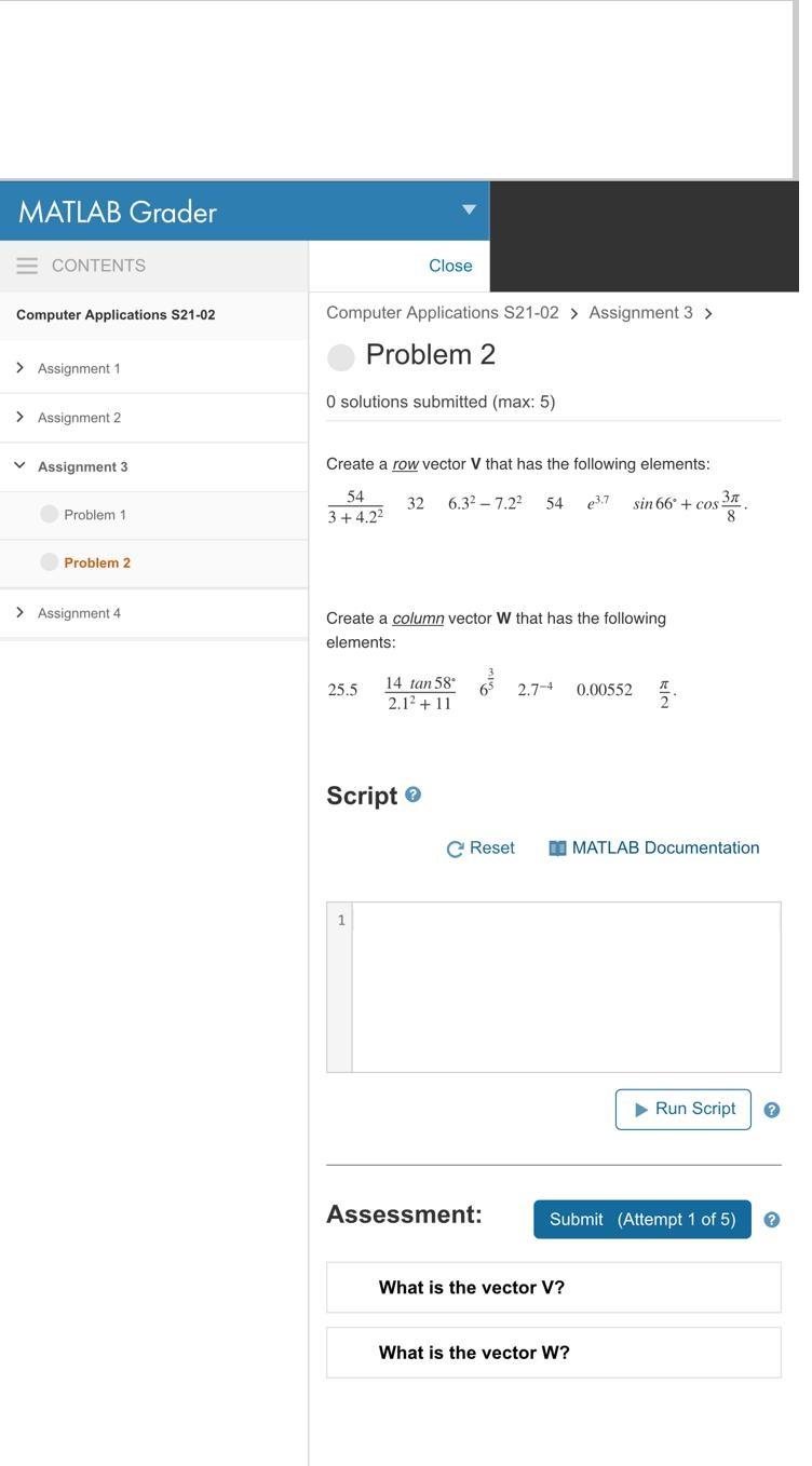 Solved grader.mathworks.com EE MATLAB Grader CONTENTS Close | Chegg.com