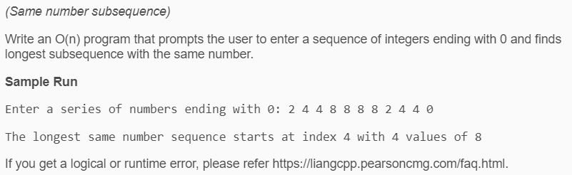 Solved (Same number subsequence) Write an O(n) program that | Chegg.com