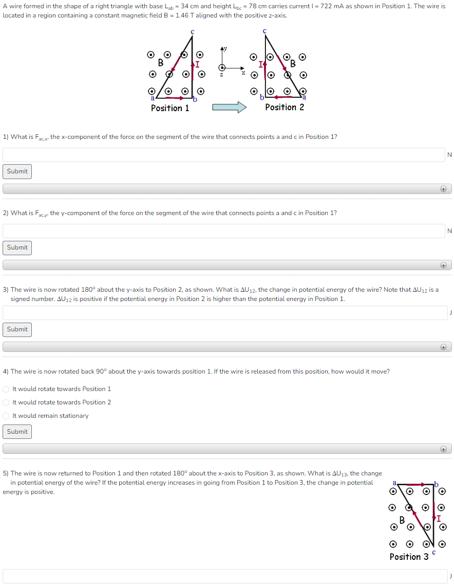 Solved A wire formed in the shape of a right triangle with | Chegg.com