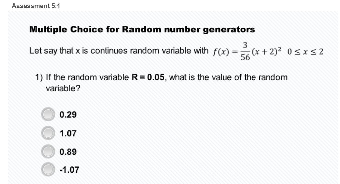 Solved Assessment 5.1 Multiple Choice for Random number | Chegg.com