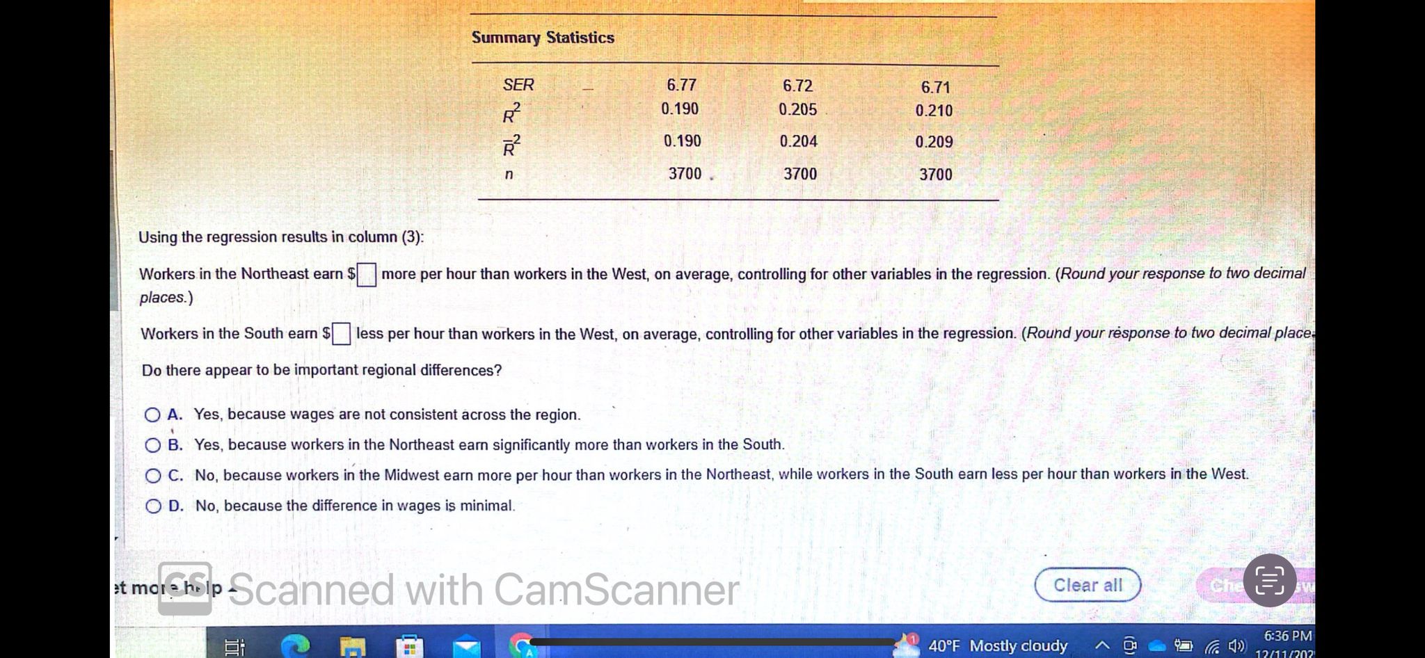 Solved Using the regression results in column (3): Workers | Chegg.com