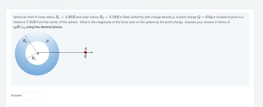 Solved Spherical shell of inner radius R1=1.95R and outer | Chegg.com