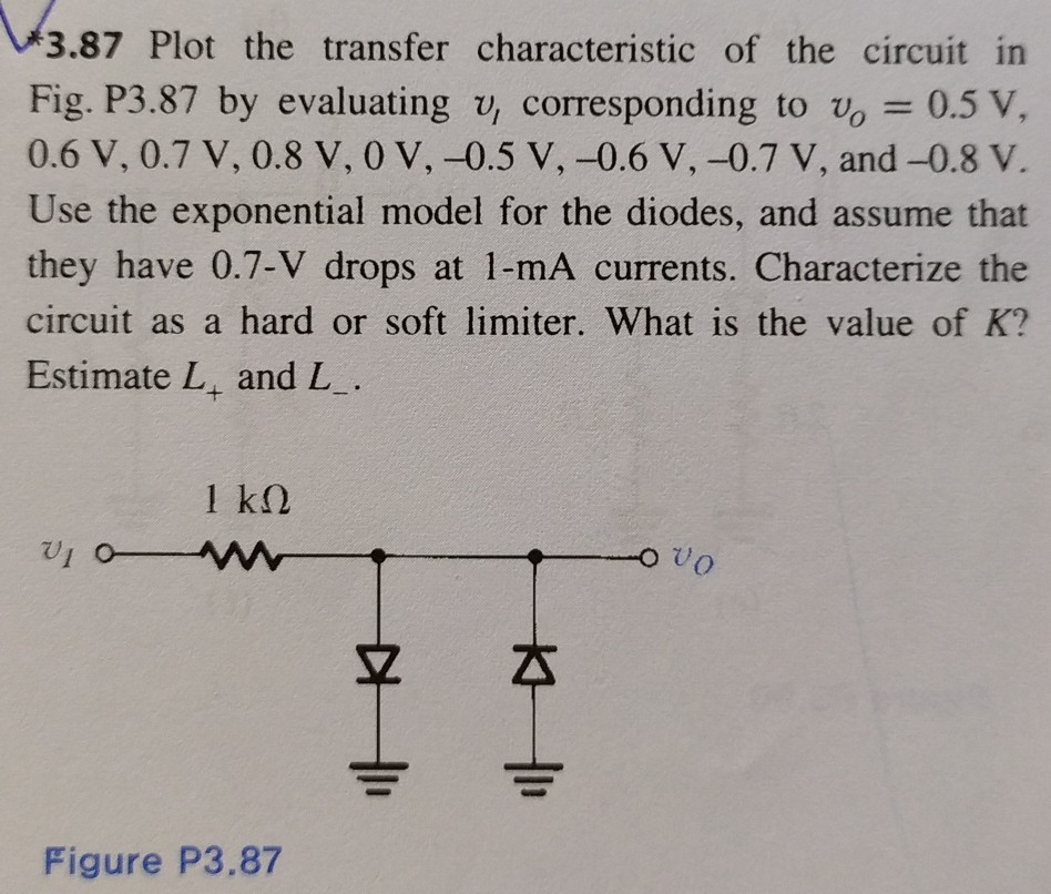 Solved 3.87 Plot the transfer characteristic of the circuit | Chegg.com