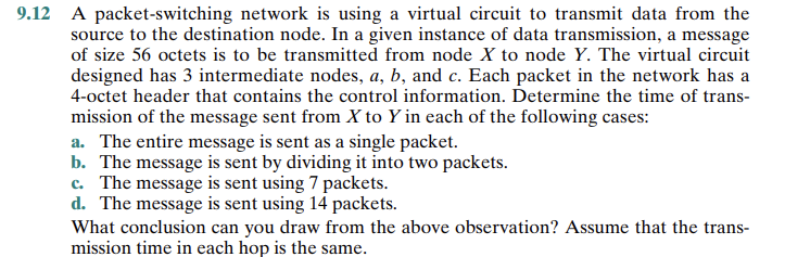 Solved 9.12 ﻿A packet-switching network is using a virtual | Chegg.com