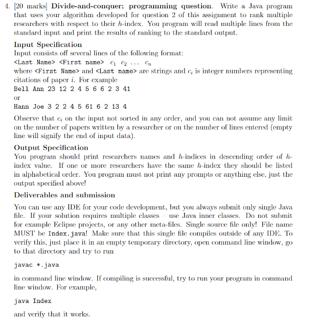 Solved 4. [20 marks] Divide-and-conquer; programming | Chegg.com