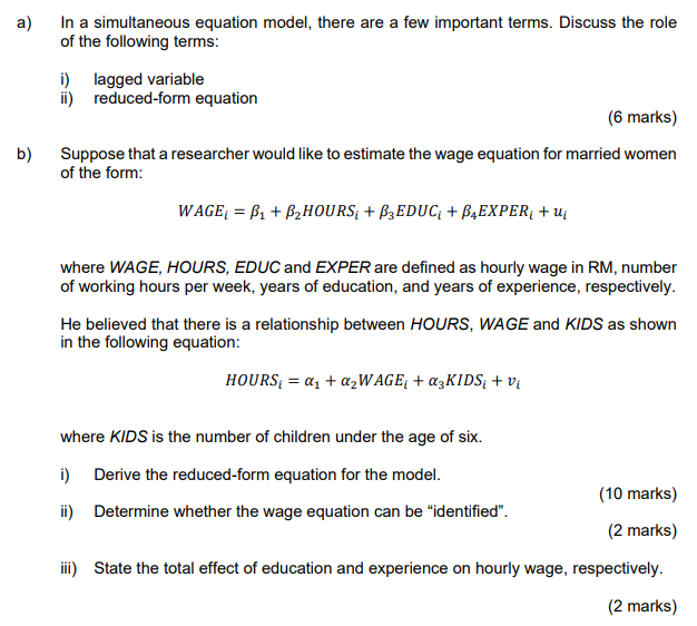 In a simultaneous equation model, there are a few | Chegg.com