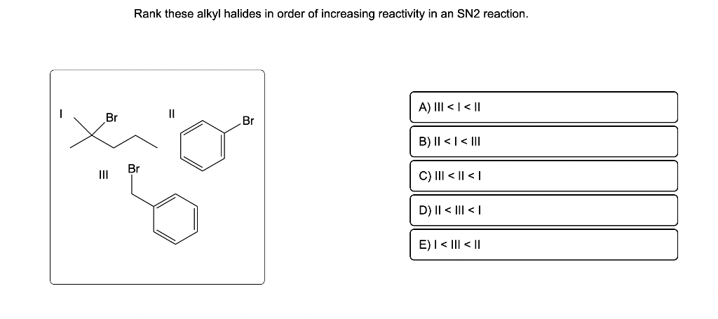 Solved Rank these alkyl halides in order of increasing | Chegg.com