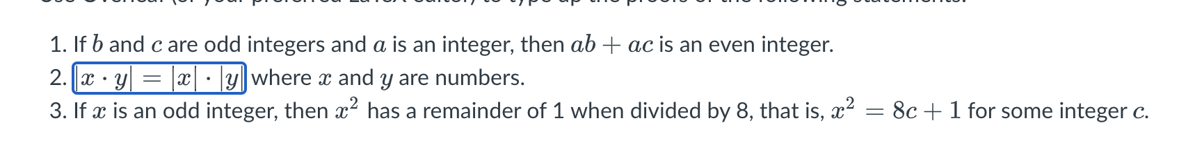 Solved 1. If b and c are odd integers and a is an integer, | Chegg.com