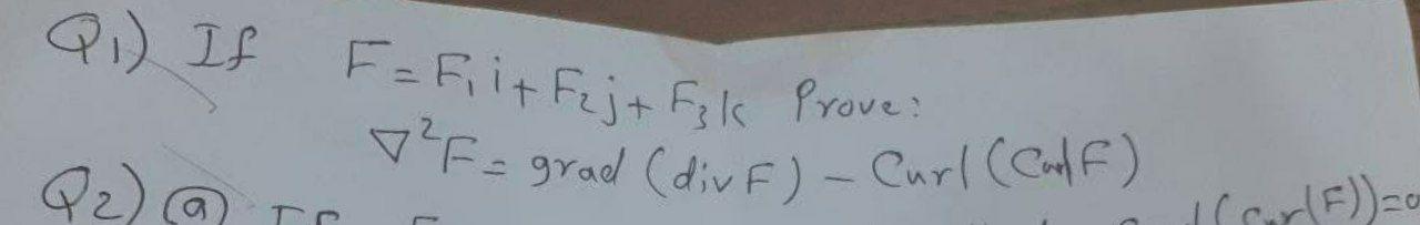Solved 7²F = grad (div F) - Curl (Calf) Q1) IS F= Filt Fej + | Chegg.com