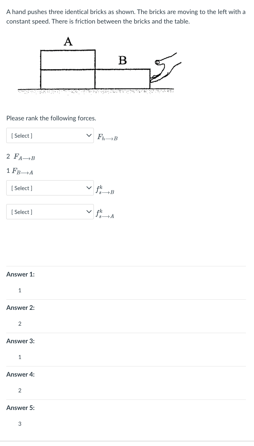 A hand pushes three identical bricks as shown. The | Chegg.com