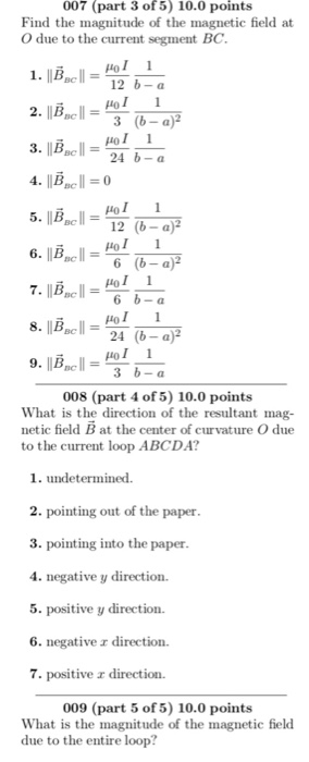 Solved 005 (part 1 of5) 10.0 points The current loop ABCDA | Chegg.com