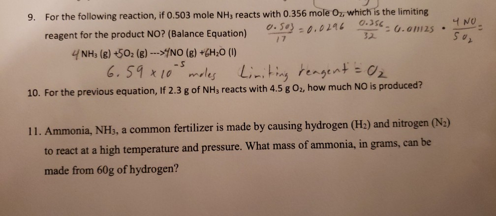 Solved 4 NO 502 9. For the following reaction, if 0.503 mole | Chegg.com