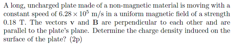 Solved A long, uncharged plate made of a non-magnetic | Chegg.com