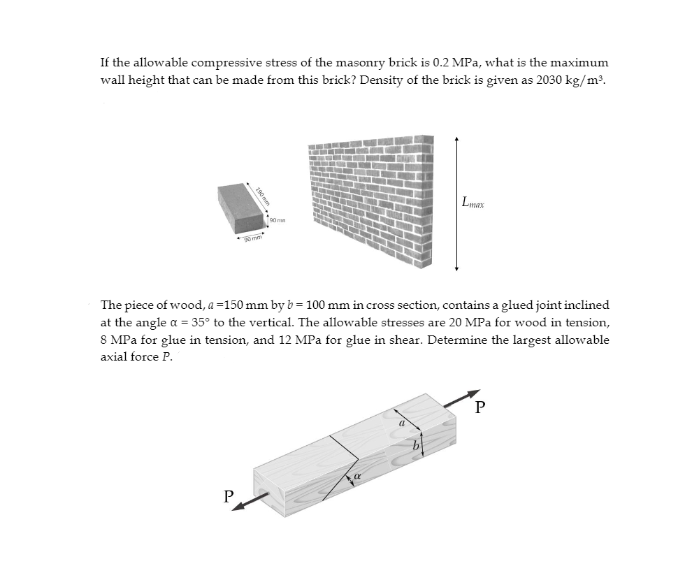 Solved If the allowable compressive stress of the masonry | Chegg.com