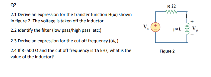Solved Q2. RΩ jWL 2.1 Derive an expression for the transfer | Chegg.com