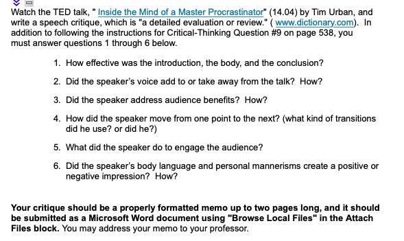 9. View a TED talk (ک TED.com) and evaluate the | Chegg.com