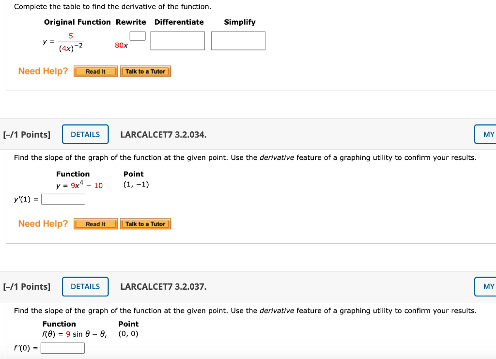 Solved Complete the table to find the derivative of the | Chegg.com