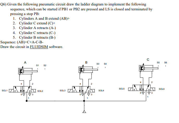 Q6) Given the following pneumatic circuit draw the | Chegg.com