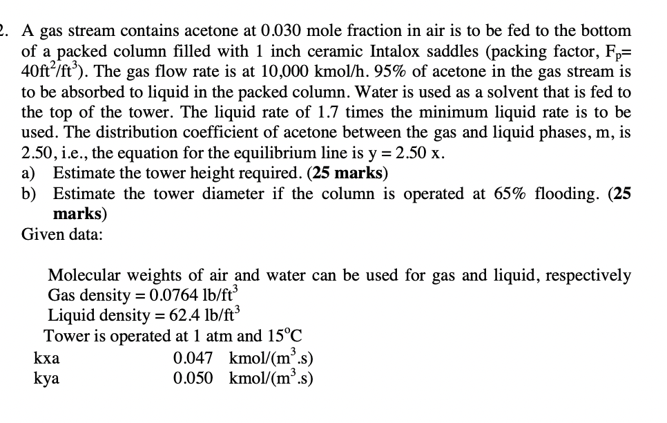 Solved A gas stream contains acetone at 0.030 mole fraction | Chegg.com
