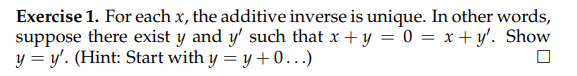 Solved Exercise 1. For each x, the additive inverse is | Chegg.com