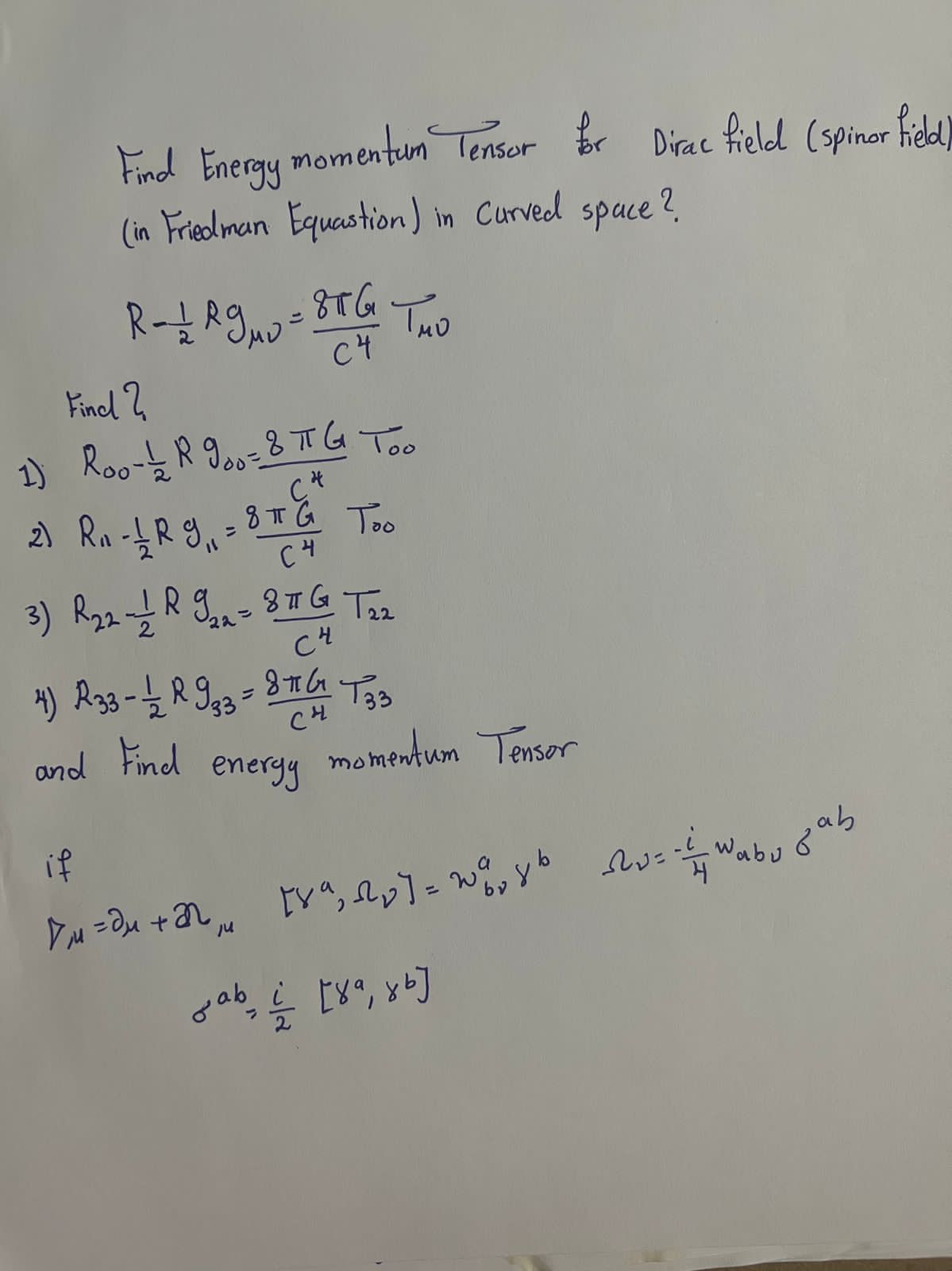 Solved Find Energy Momentum Tensor For Dirac Field Spinor