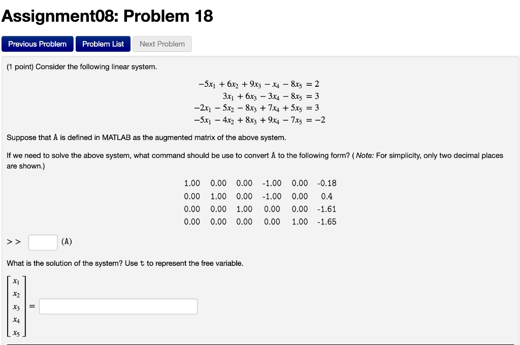 Solved Assignme nto8: Problem 18 Previous Problem Problem | Chegg.com